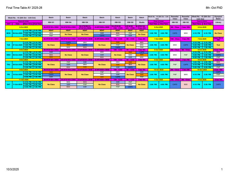 AY 2025-26 Final Time-Table | PDF