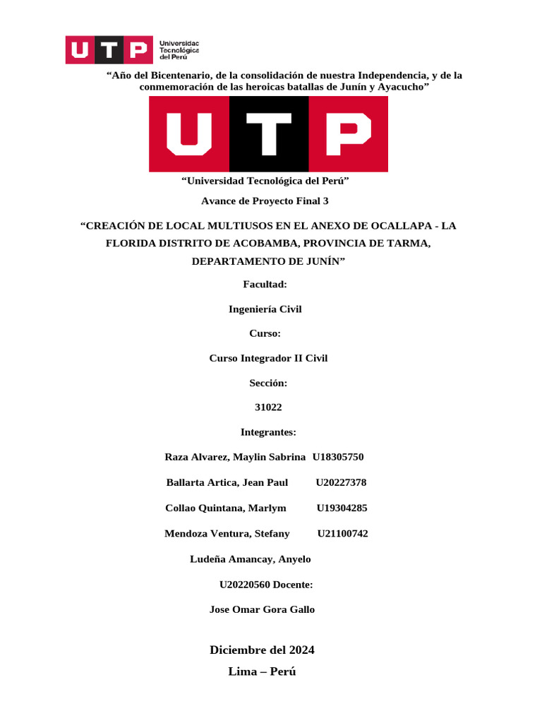 Proyecto de Local Multiusos en Ocallapa | PDF | Hormigón | Techo