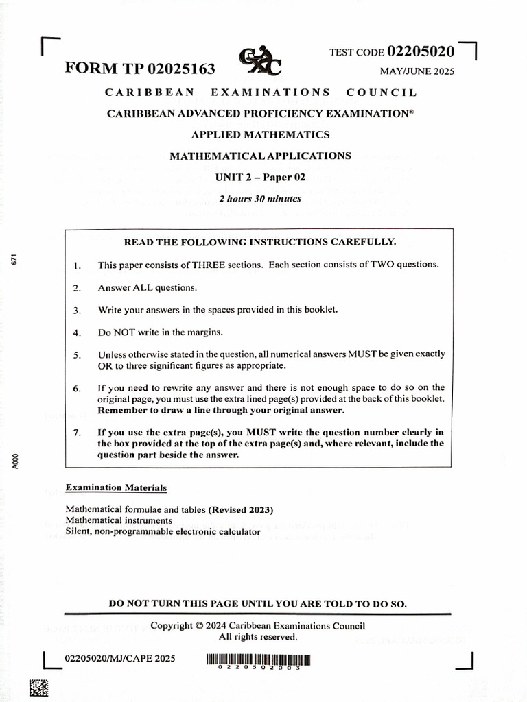 Cape Applied Mathematics 2025 U2 p2 | PDF