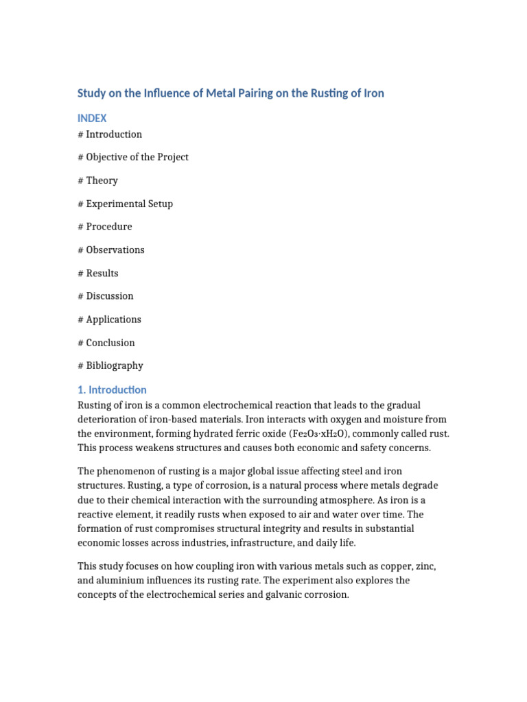 Study On The Influence of Metal Pairing On Rusting of Iron | PDF | Rust ...