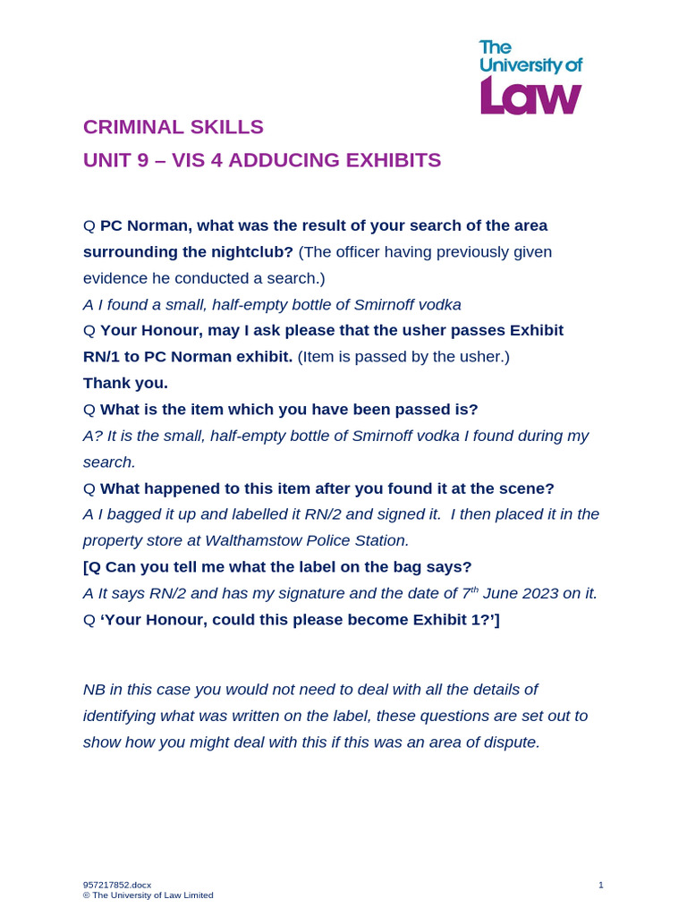 Adducing Exhibits in Criminal Cases | PDF