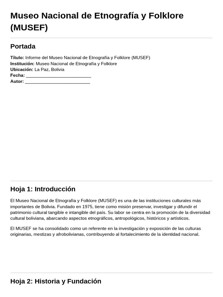 Informe Del Museo Nacional de Etnografía y Folklore (MUSEF) - 20251014 - 145813 - 0000 | PDF ...
