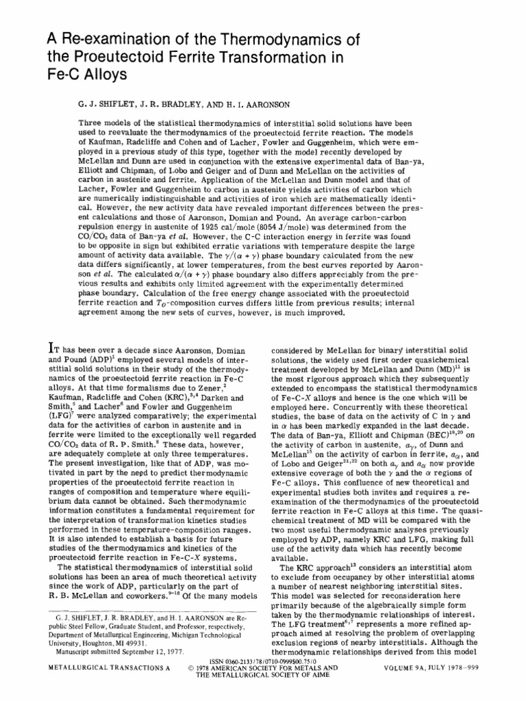 A Re-Examination of The Thermodynamics of The Proeutectoid Ferrite ...