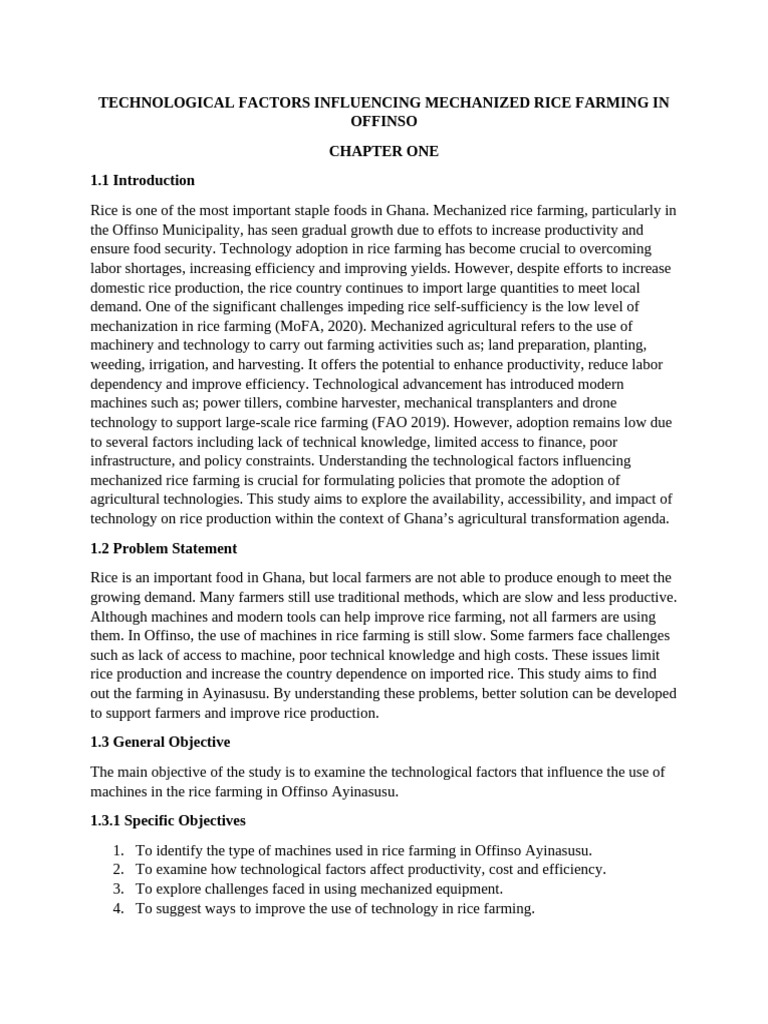 Technological Factors Influencing Mechanized Rice Farming in Offinso ...