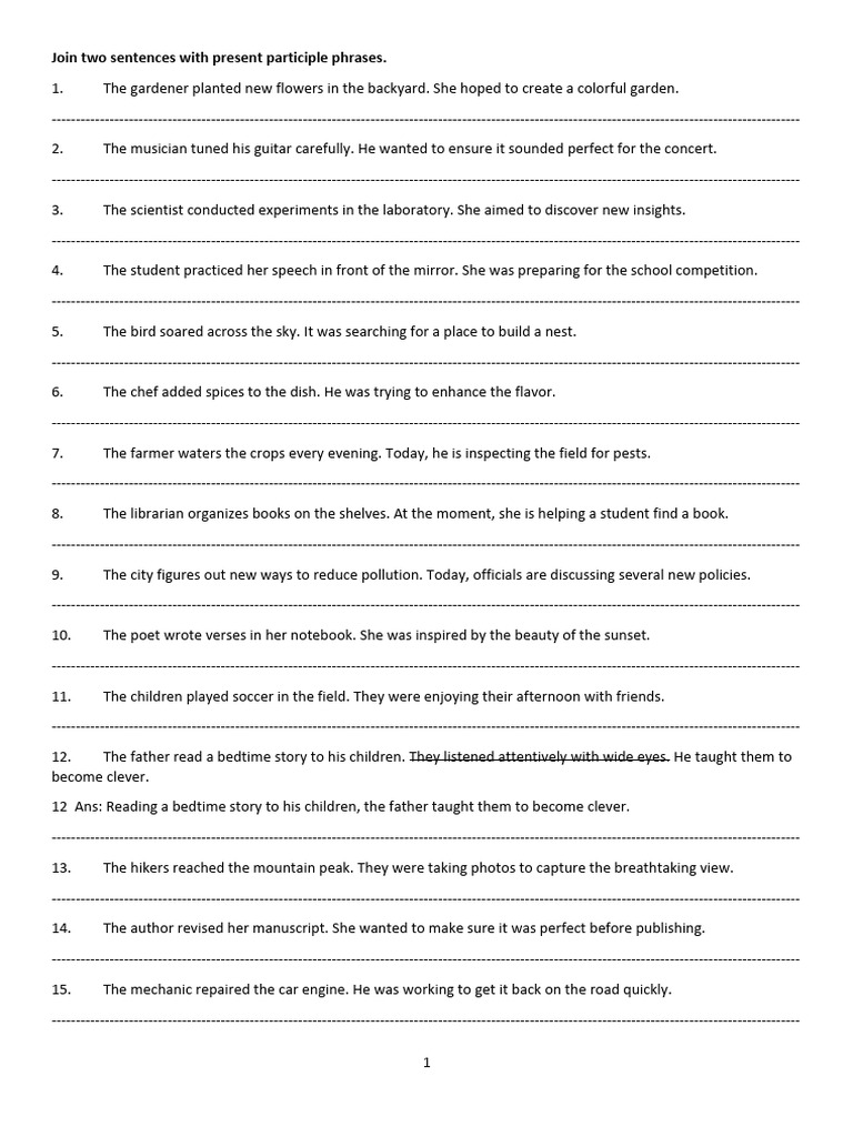 Joining Sentences With Present Participle Phrases With Answers | PDF