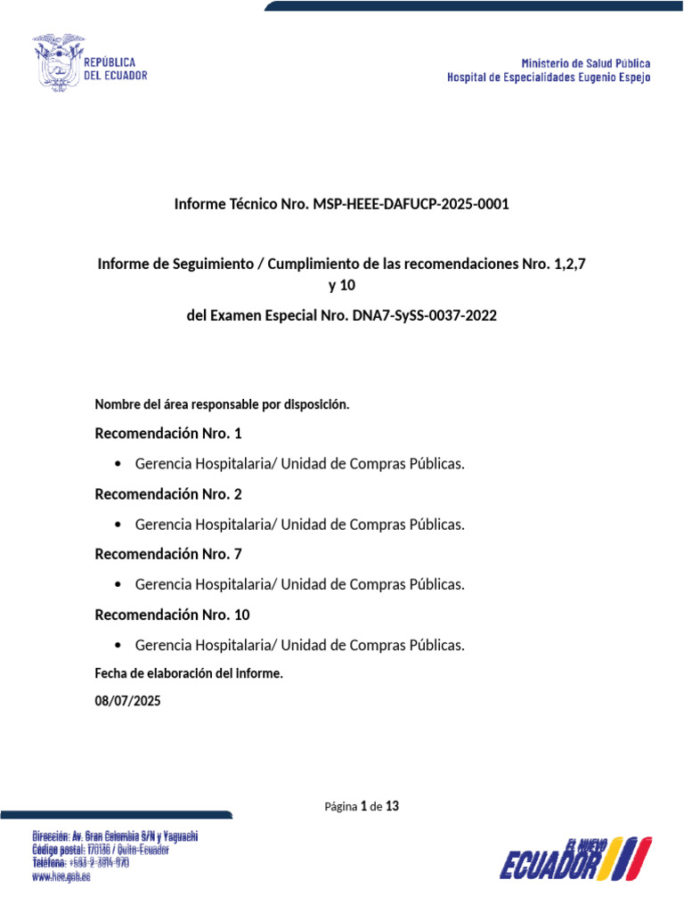 2 Formato Inf Recomendaciones Cgeok0274771001750368184 | PDF | Planificación
