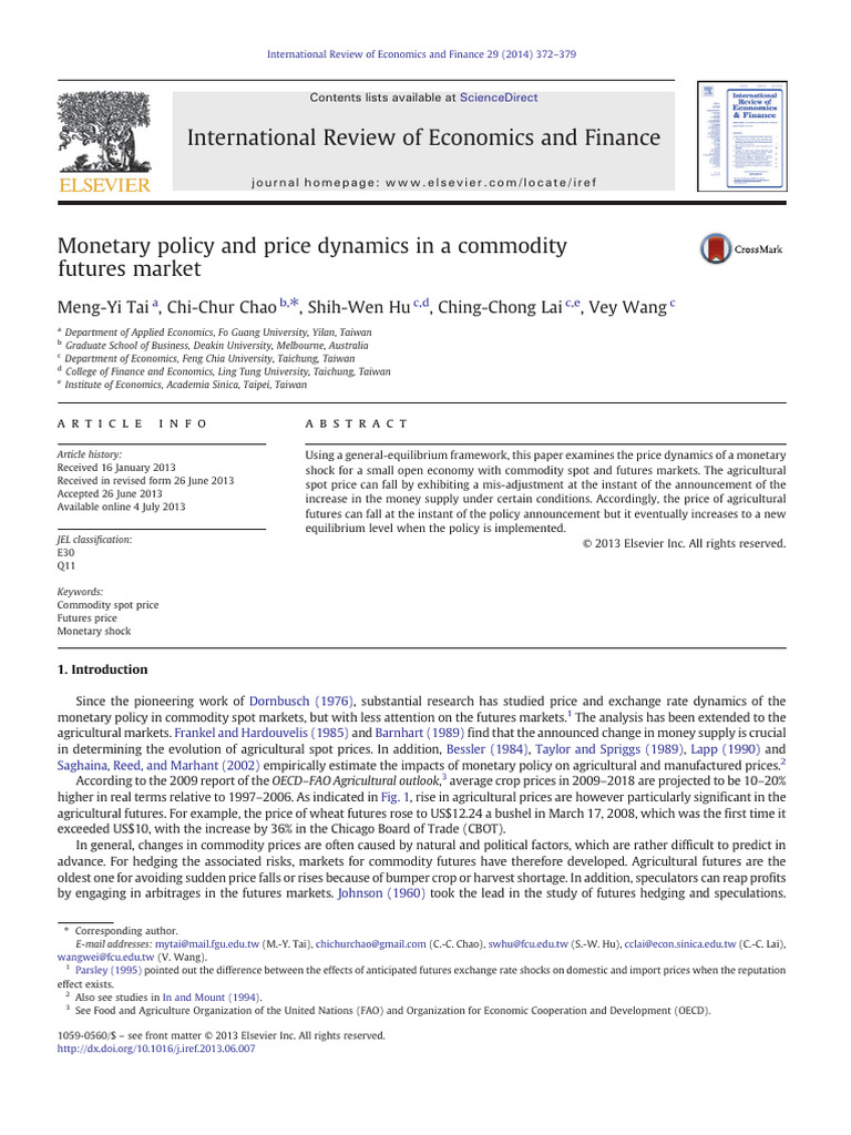 123) Monetary Policy and Price Dynamics in A Commodity Futures Market ...