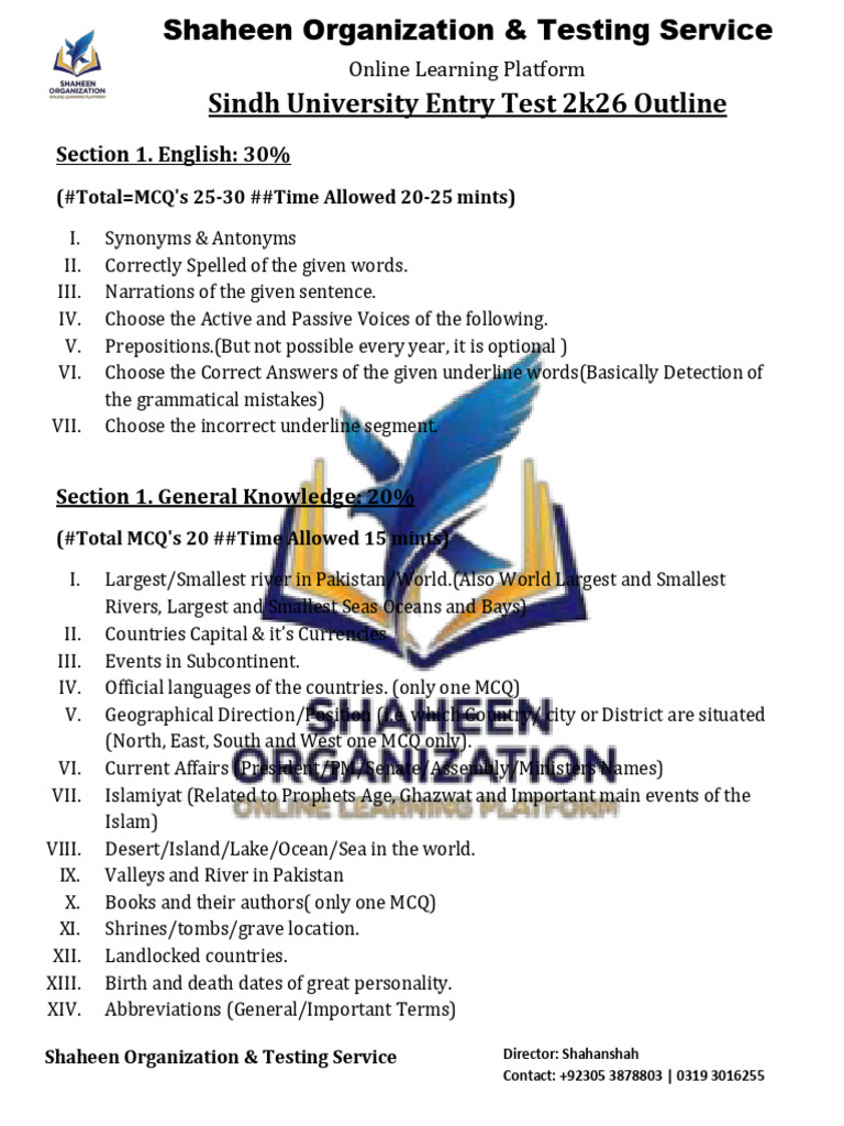 Entry Test Outline | PDF | Numbers | Mathematics