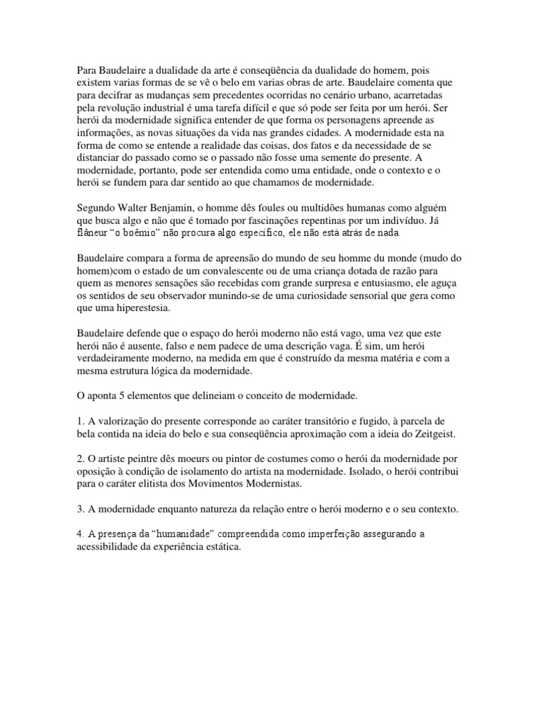 Para Baudelaire A Dualidade Da Arte É Conseqüência Da Dualidade Do ...