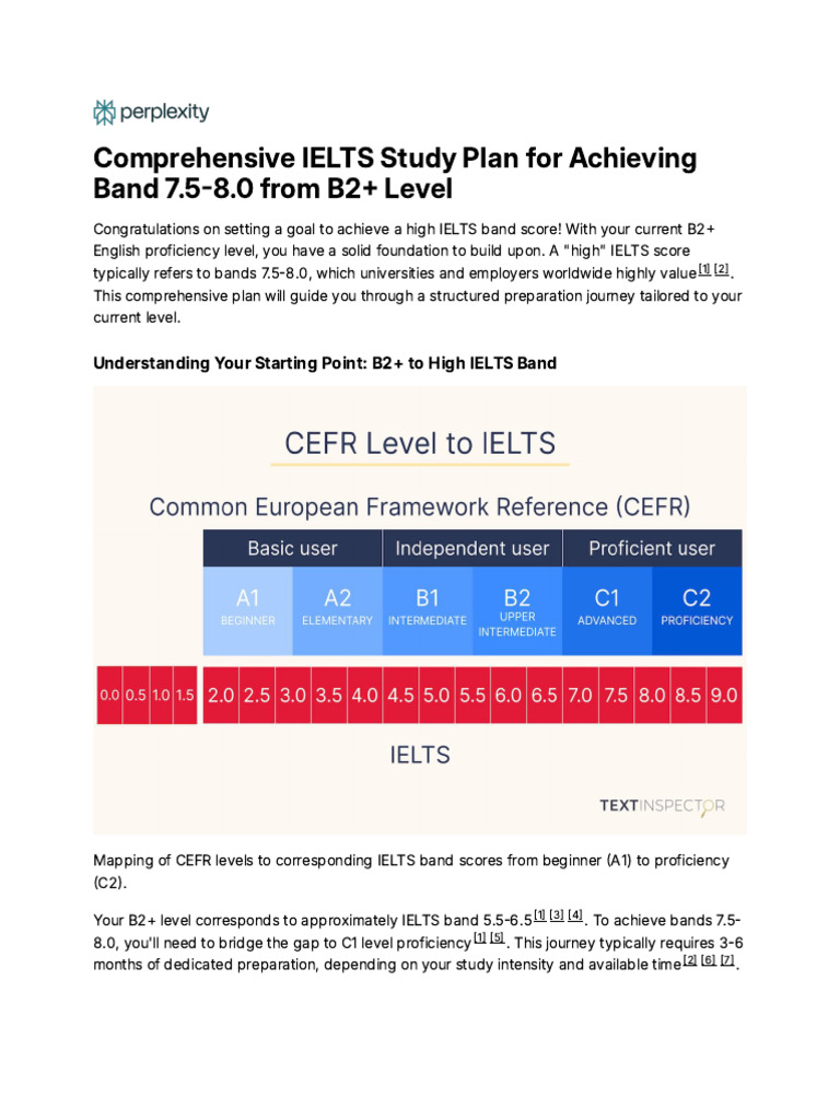IELTS Study Plan: B2+ to 7.5-8.0 | PDF | International English Language ...