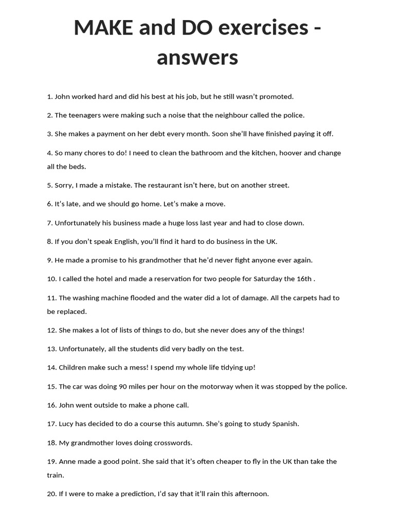 MAKE and DO Exercises - Answers | PDF