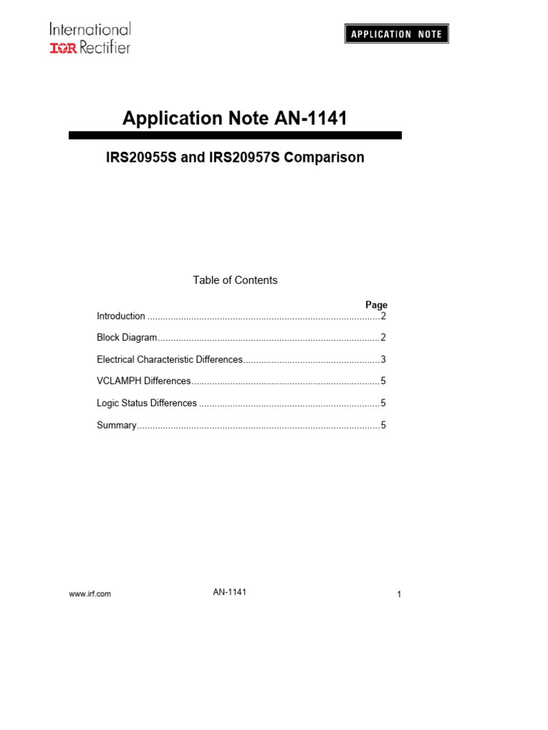 Class D Driver IRS20955S and IRS20957S Comparison an-1141 | PDF | Power Supply | Diode