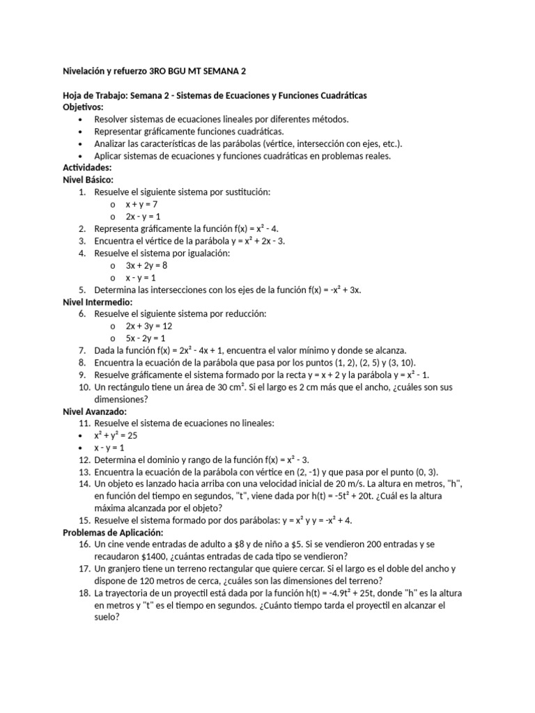 Nivelación y Refuerzo 3RO BGU MT S2 | PDF | Ecuaciones