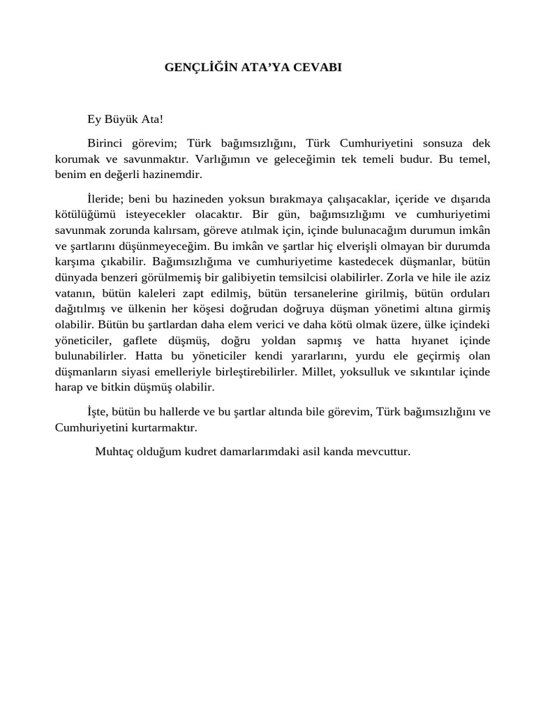 Gençliğin Ataya Cevabı | PDF