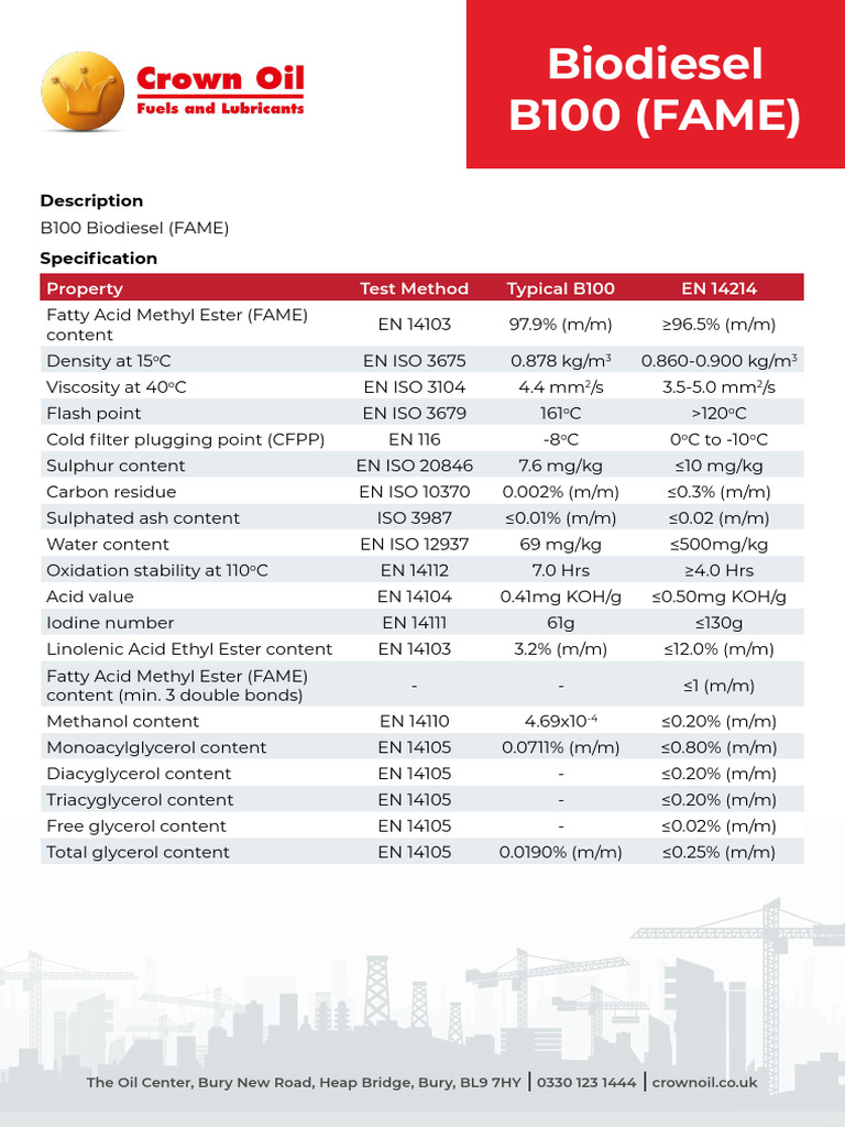 B100 Biodiesel (FAME) Specifications | PDF