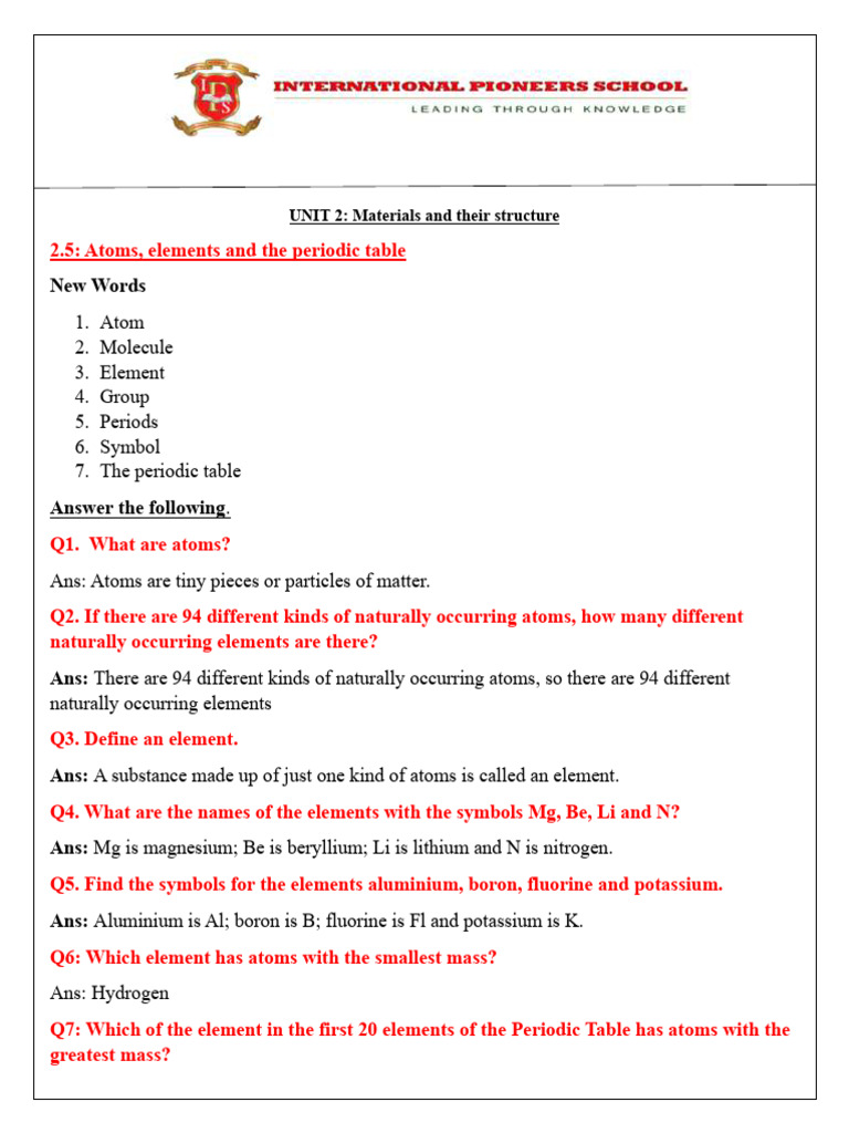Atoms and Elements in Science 7 | PDF
