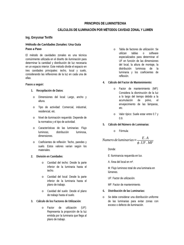 Metodos Cavidad Zonal y Lumen | PDF | Ligero | Radiación electromagnética