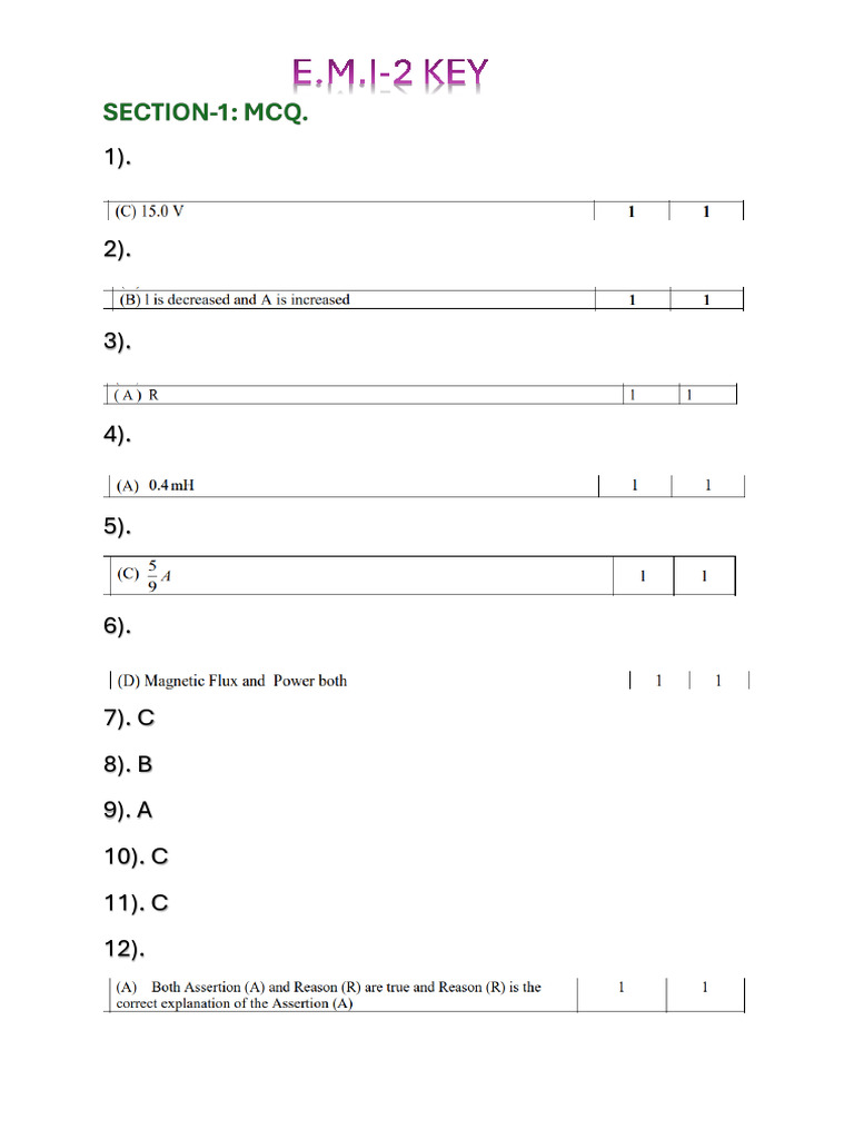 Class Xii Physics Electromagnetic Induction Answer Key 1 | PDF