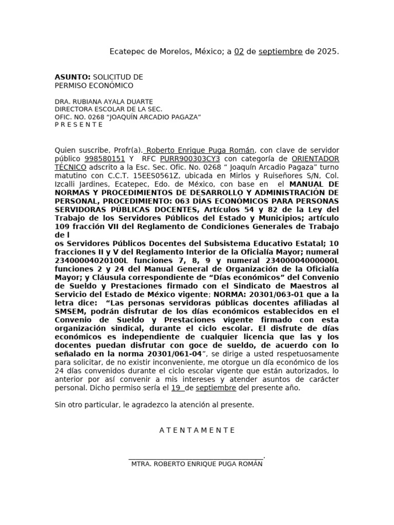 Solicitud Permiso Económico 2025 | PDF