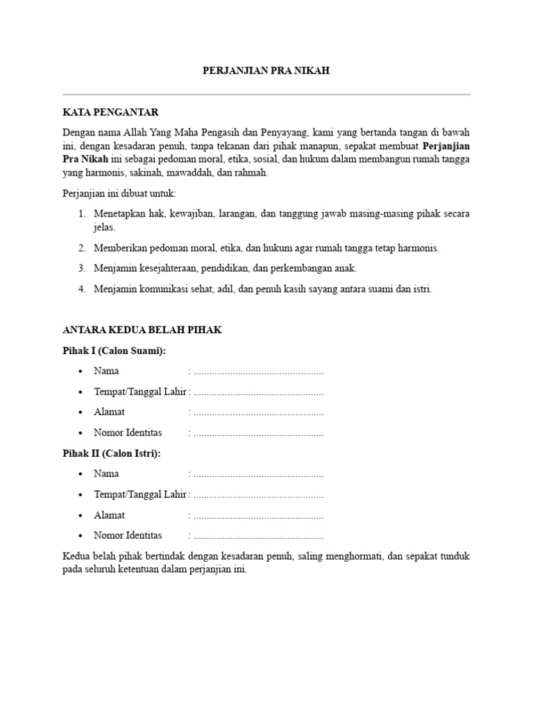 Perjanjian Pra Nikah: Aturan dan Sanksi | PDF