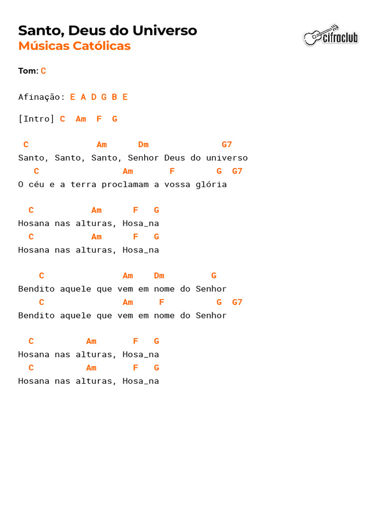Letra da Música Santo, Deus do Universo | PDF