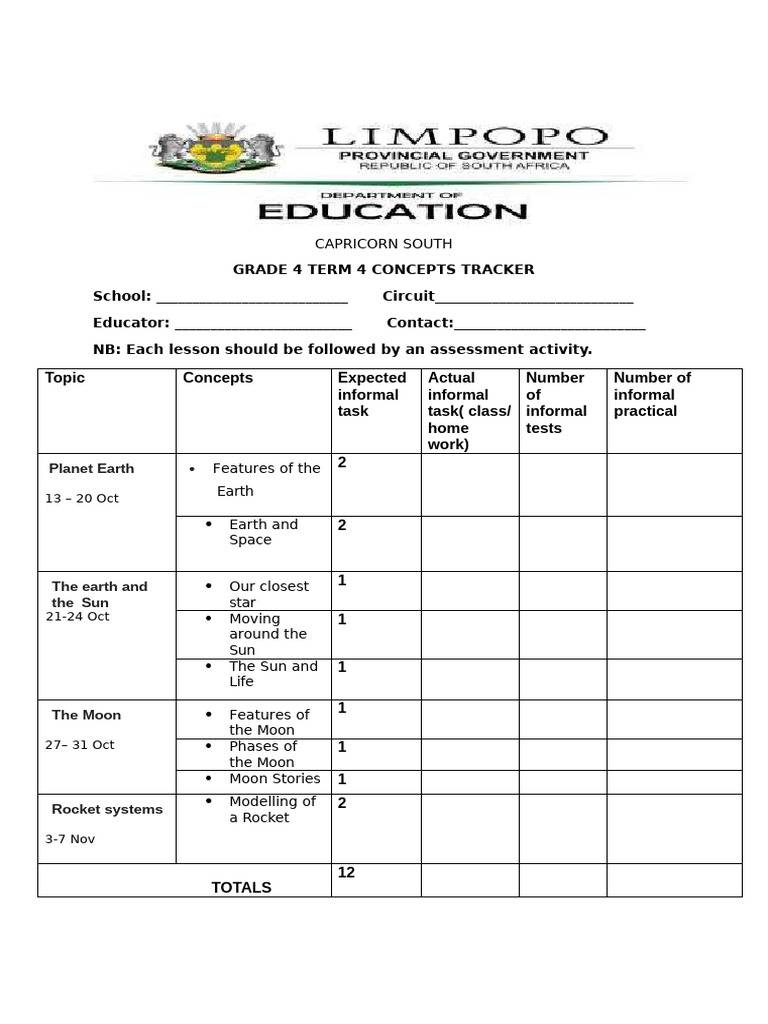 Concepts - Tracker - Grade - 4 Term 4 | PDF | Outer Space | Astronautics