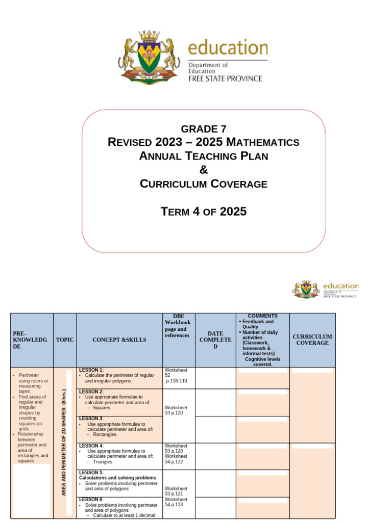 Grade 7 Maths ATP Term 4 2025 | PDF | Area | Volume