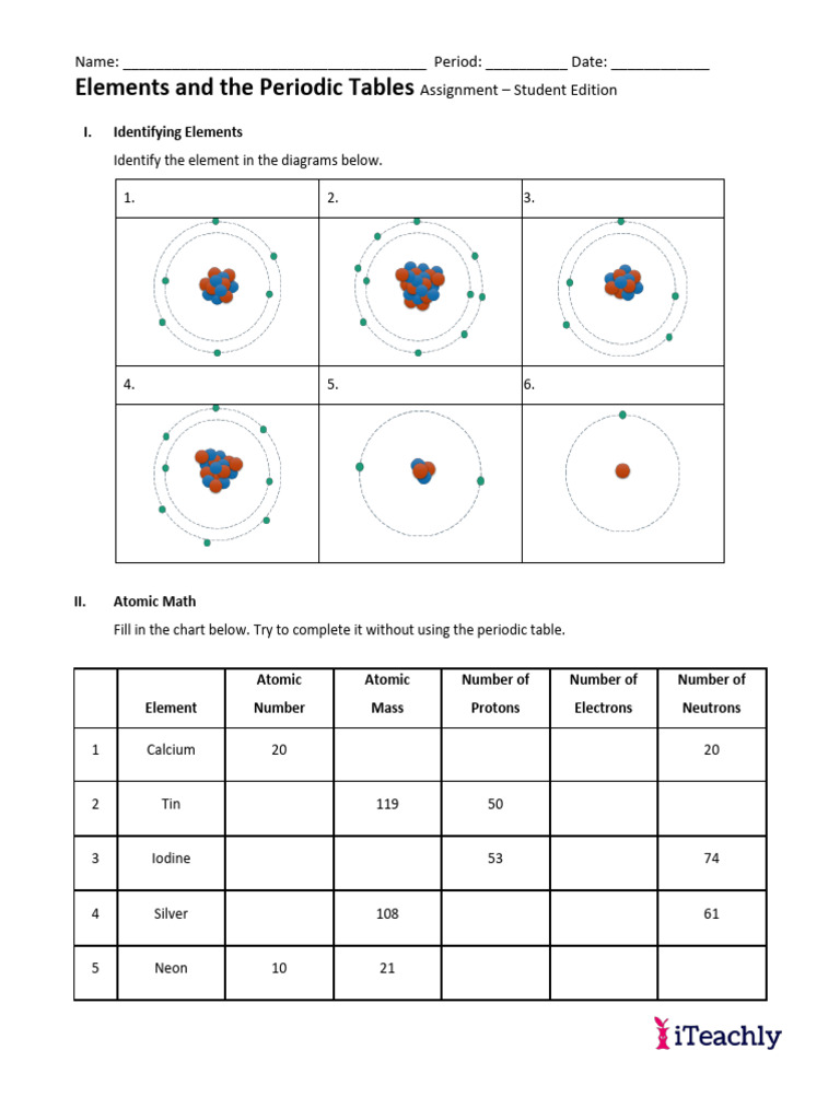 Elements and Periodic Table Assignment | PDF | Chemical Elements ...