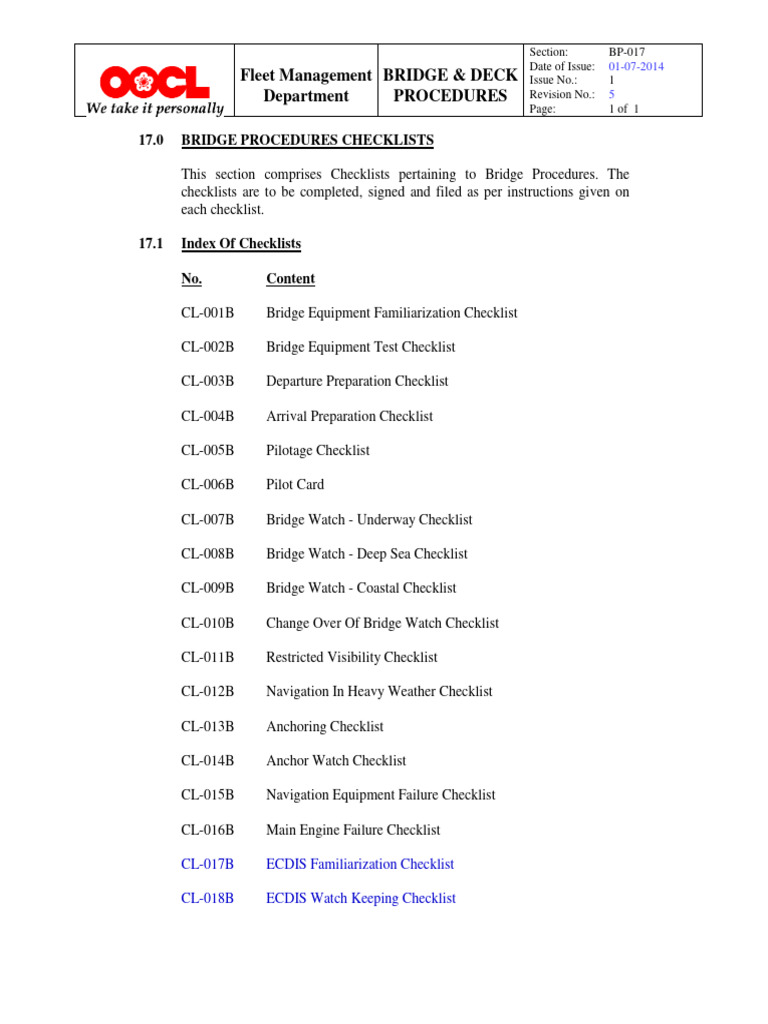 Fleet Management Department Bridge & Deck Procedures | PDF