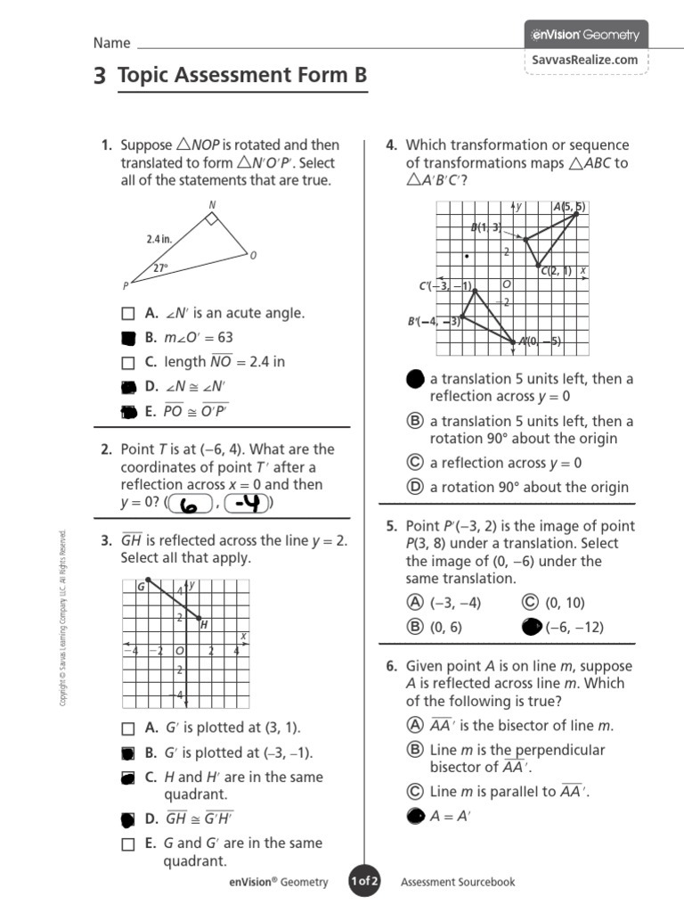 Printable - Topic 3 - Assessment Form B | PDF | Cartesian Coordinate ...