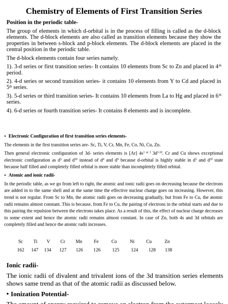 Chemistry of Transition Series Elements | PDF | Transition Metals ...