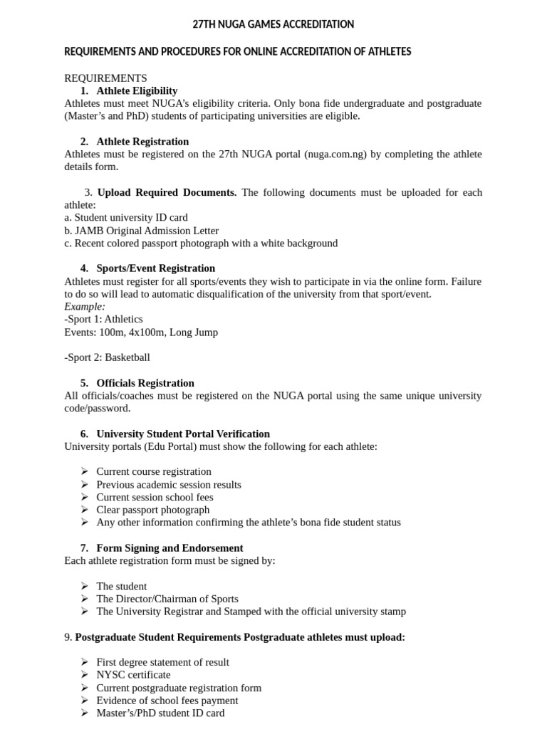 NUGA Games 2025 Athlete Accreditation Guide | PDF | Identity Document