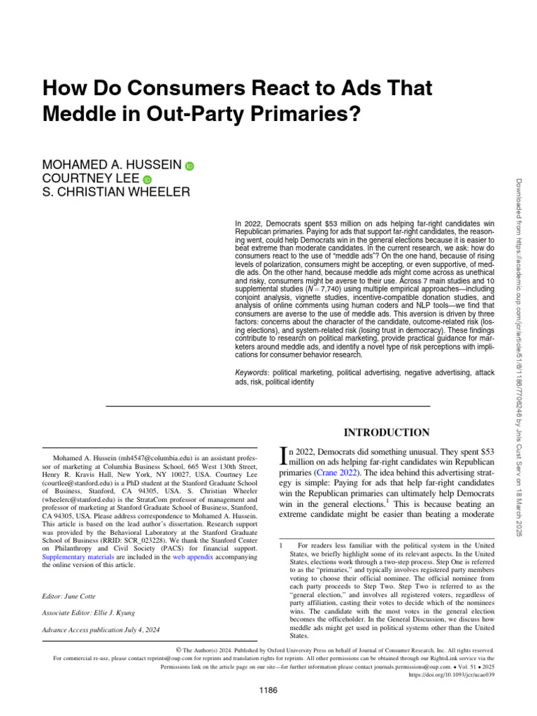 How Do Consumers React To Ads That Meddle in Party Primaries | PDF ...