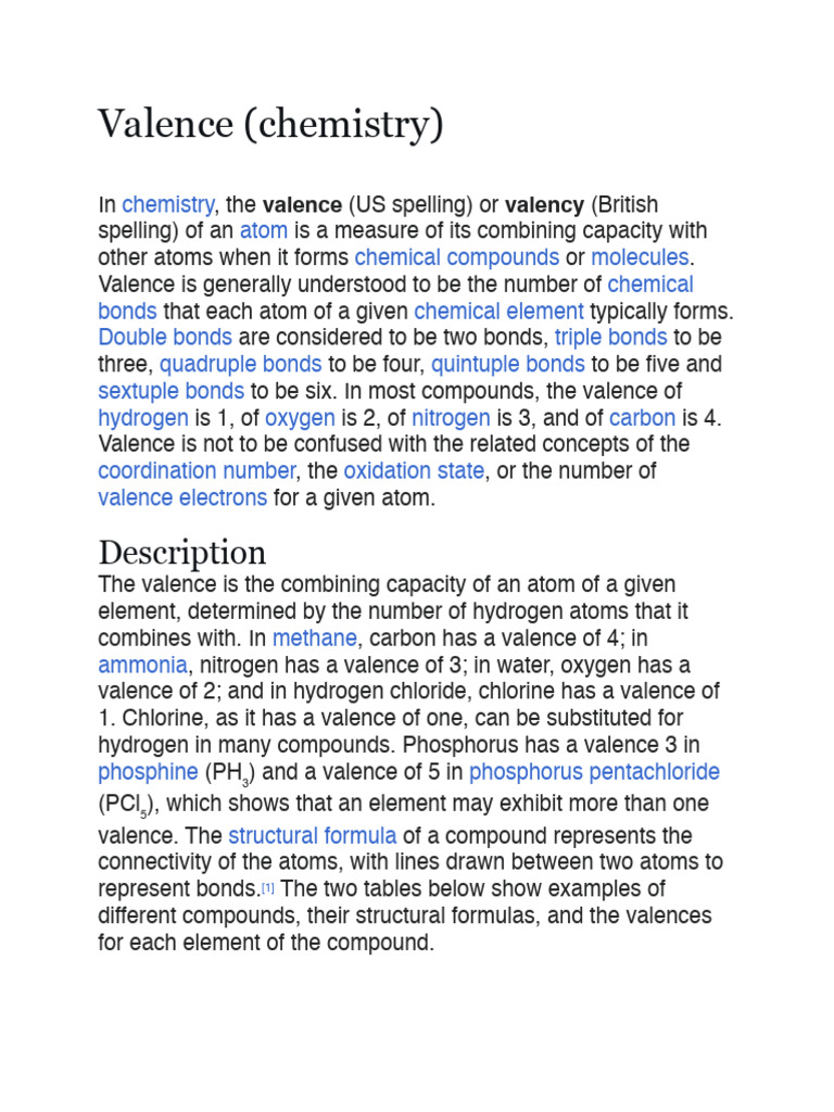 Article On Chemical Valence | PDF | Valence (Chemistry) | Chemical Bond
