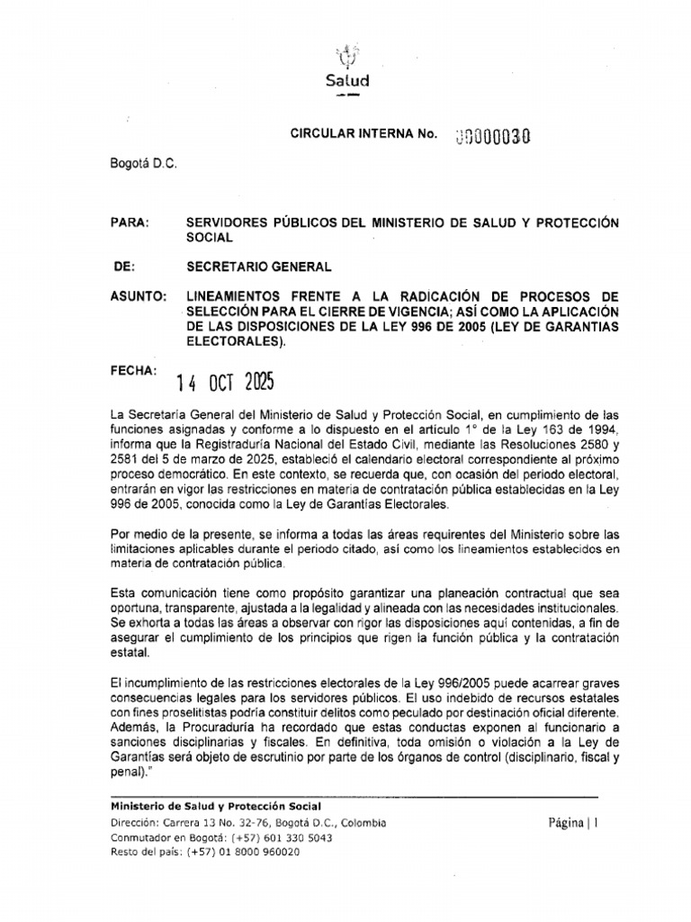 Circular Interna No 030 de 2025 | PDF | Colombia | Bogotá
