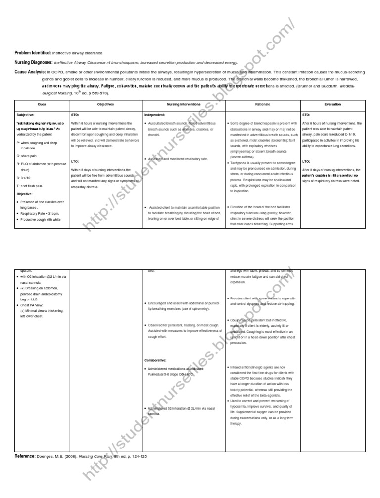 Ineffective Airway Clearance | PDF | Respiratory Tract | Chronic Obstructive Pulmonary Disease