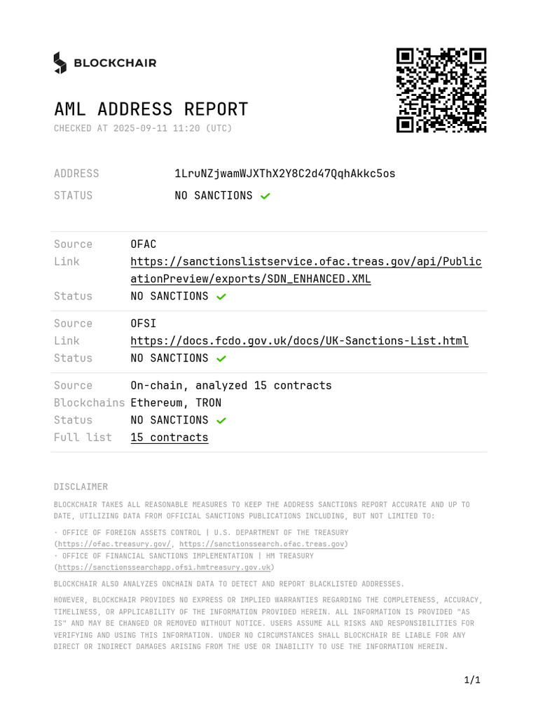 AML Address Status Report: No Sanctions | PDF