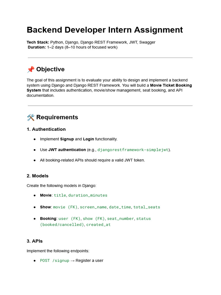 Backend Intern Assignment | PDF | Computing | Software Engineering