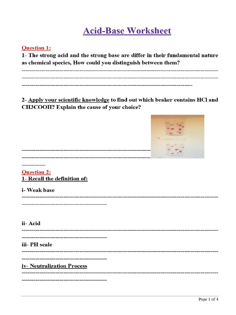 Acid and Base Worksheet 2 | PDF