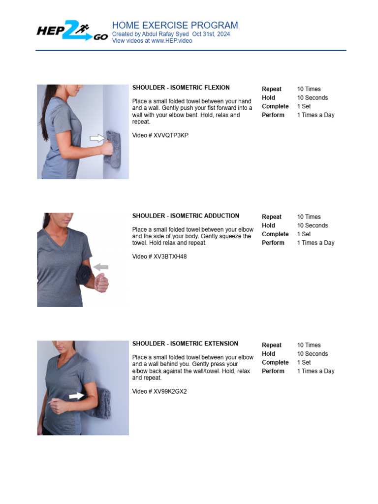 Home Shoulder Exercise Program | PDF | Anatomical Terms Of Motion | Elbow