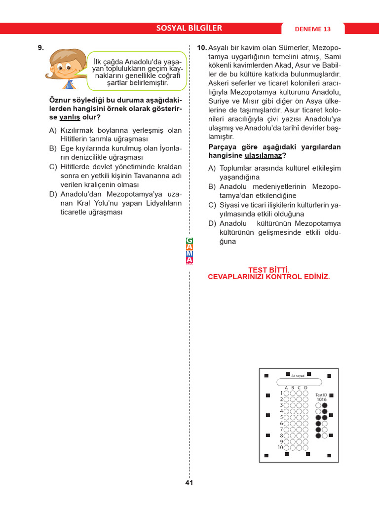 Nar 5 Sosyal Bi̇lgi̇ler Deneme-41 | PDF