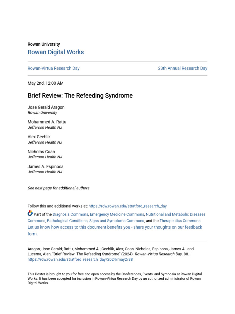 Refeeding Syndrome Overview and Insights | PDF | Diseases And Disorders ...