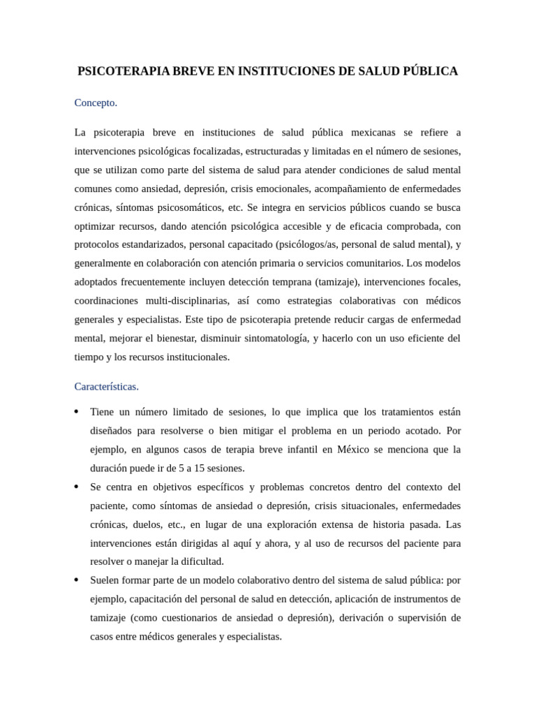 Psicoterapia Breve en Salud Pública Mexicana | PDF | Salud mental ...