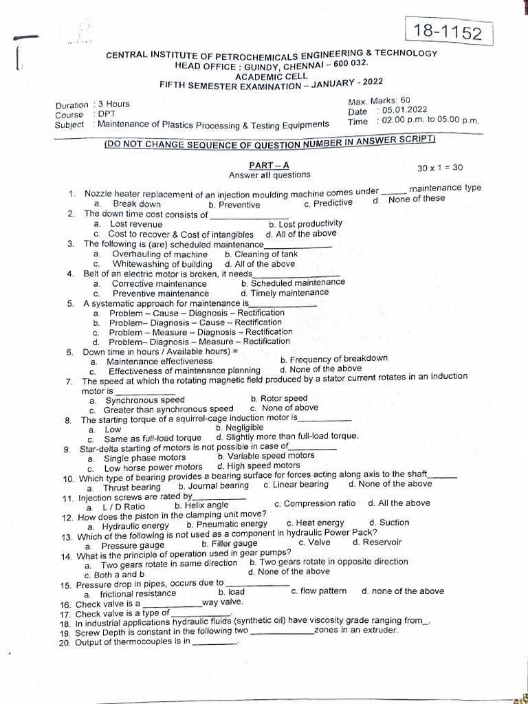 Maintenance Question 2022,2023,2024 | PDF