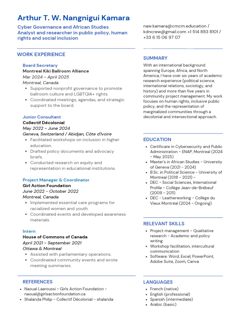 CV Kamara en Professional Structured PDF | PDF
