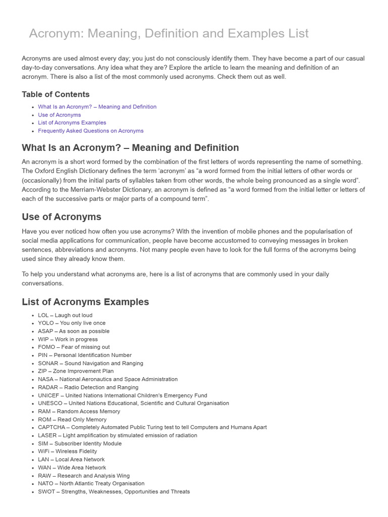 Understanding Acronyms: Definitions & Examples | PDF | Acronym ...