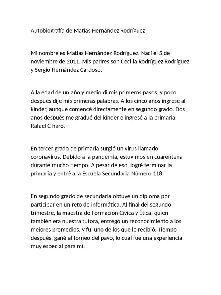 Autobiografía de Matías Hernández Rodríguez | PDF