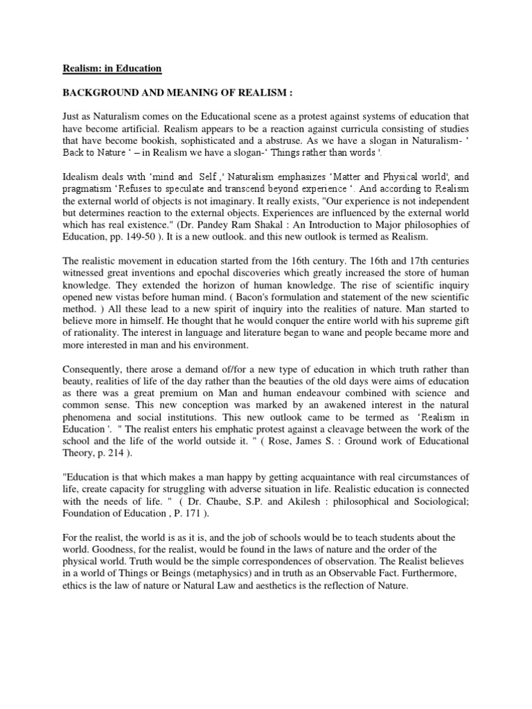 Realism | Philosophical Realism | Philosophy Of Education