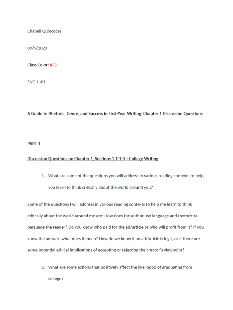 Chapter 1 Discussion Questions & ChatGPT Introduction and Questions ENC ...