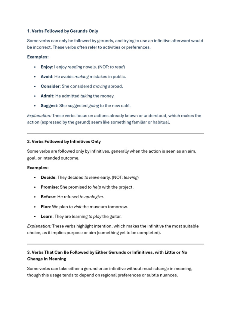 Verb Patterns: Gerunds vs Infinitives | PDF | Verb | Linguistic Typology
